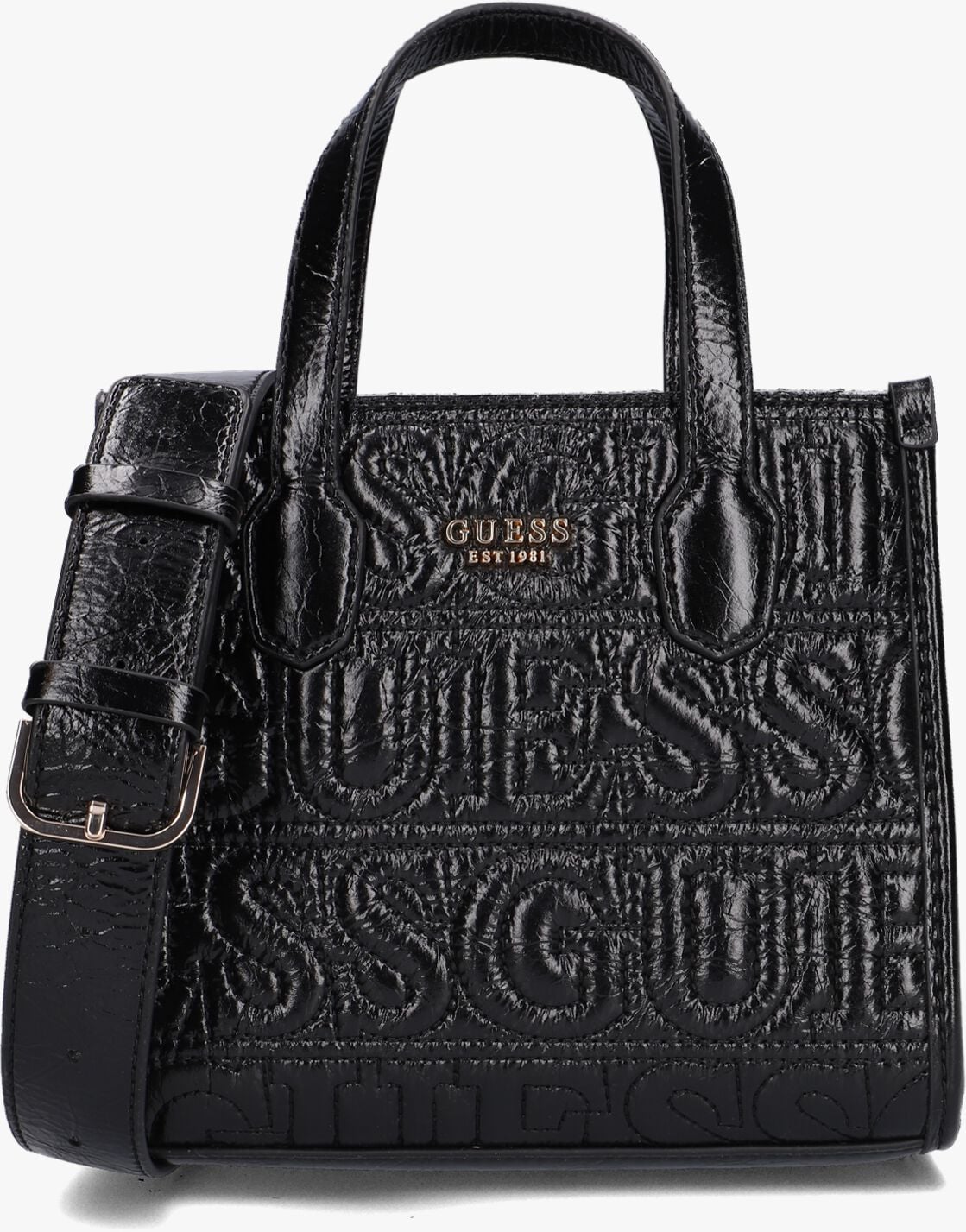 Zwarte GUESS Handtas SILVANA 2 COMPARTMENT MINI TOTE | Omoda