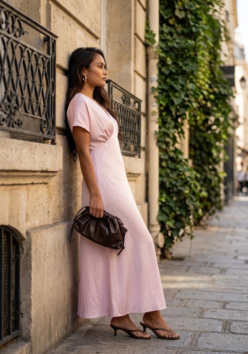 Lichtroze Y.A.S. Maxi jurk YASSATINA SS ANKLE DRESS | Omoda