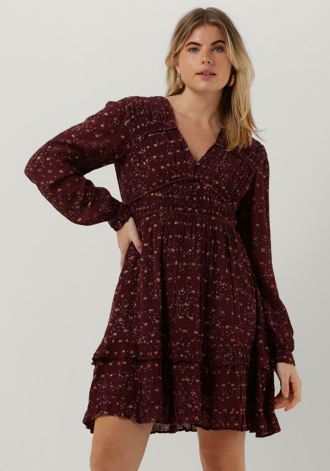 Rode SCOTCH & SODA Mini jurk LONG SLEEVED LUREX JACQUARD RUFFLE DRESS ...