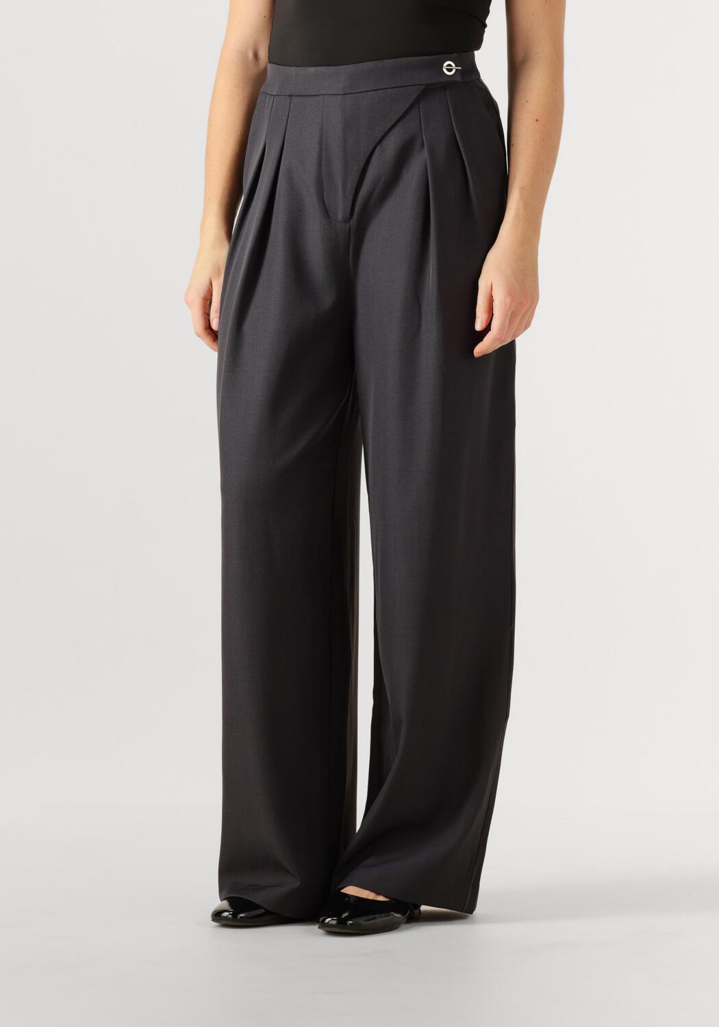 Donkergrijze NEO NOIR Wijde broek ZALKA EYELET PANTS | Omoda