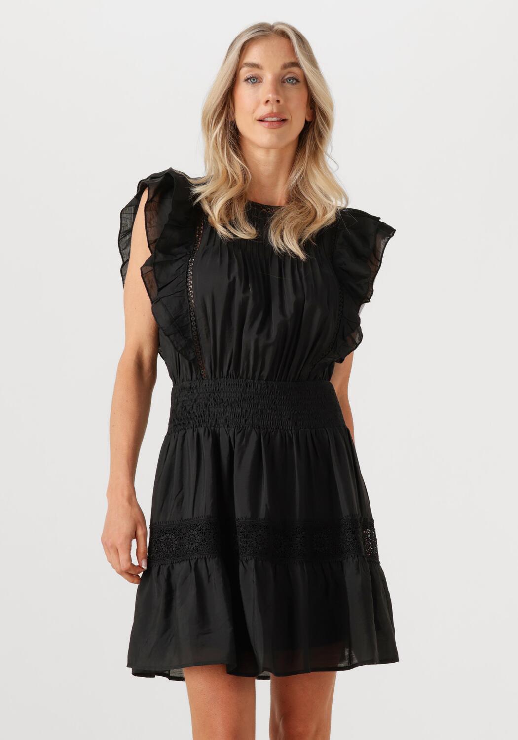 Zwarte CO'COUTURE Mini jurk CALLUMCC FRILL PINTUCK DRESS | Omoda