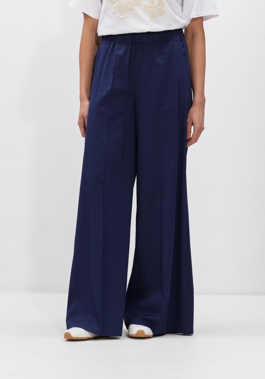 Donkerblauwe CAROLINE BISS Wijde broek 1508 | Omoda